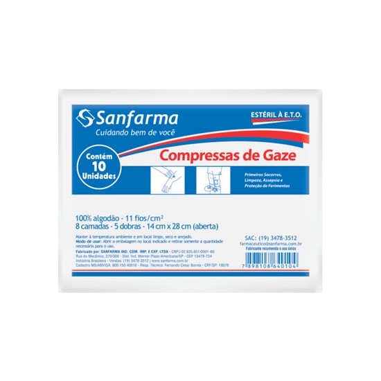 Compressa de Gaze 11 Fios Estéril SANFARMA 10 unidades