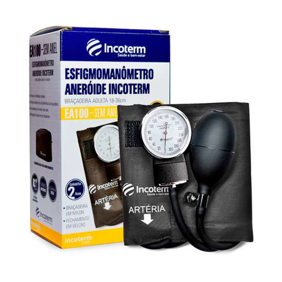Esfigmomanômetro Aneroide Preto EA100 Tradicional Velcro - INCOTERM