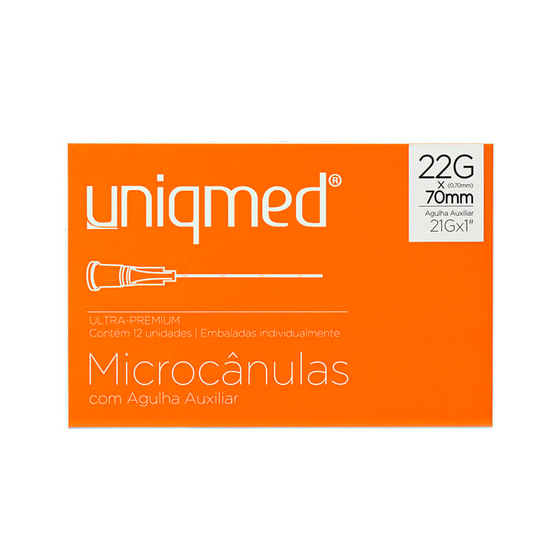 Microcânula 22G 0,70mm x 70mm com Agulha Auxiliar - UNIQMED